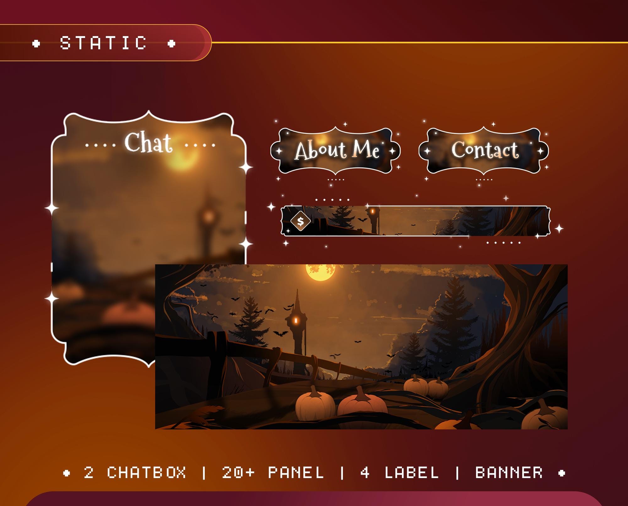 Horror Pumpkin Animated Stream Overlay Pack for Twitch, Kick, Youtube ...
