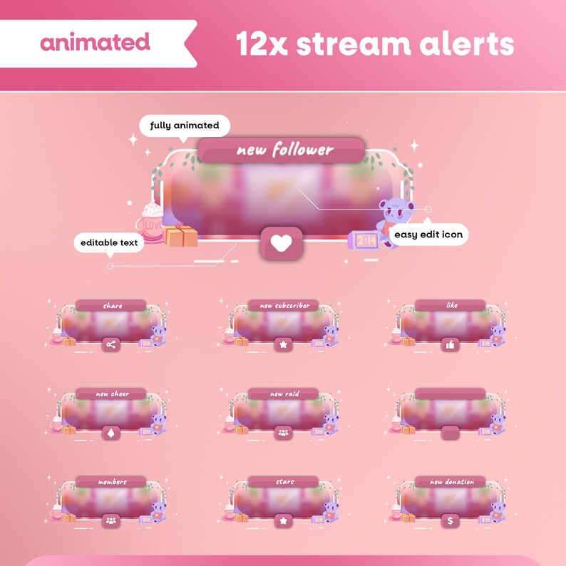 Animated Loveletter Desk Stream Package: Pastel Pink Kawaii for Twitch ...