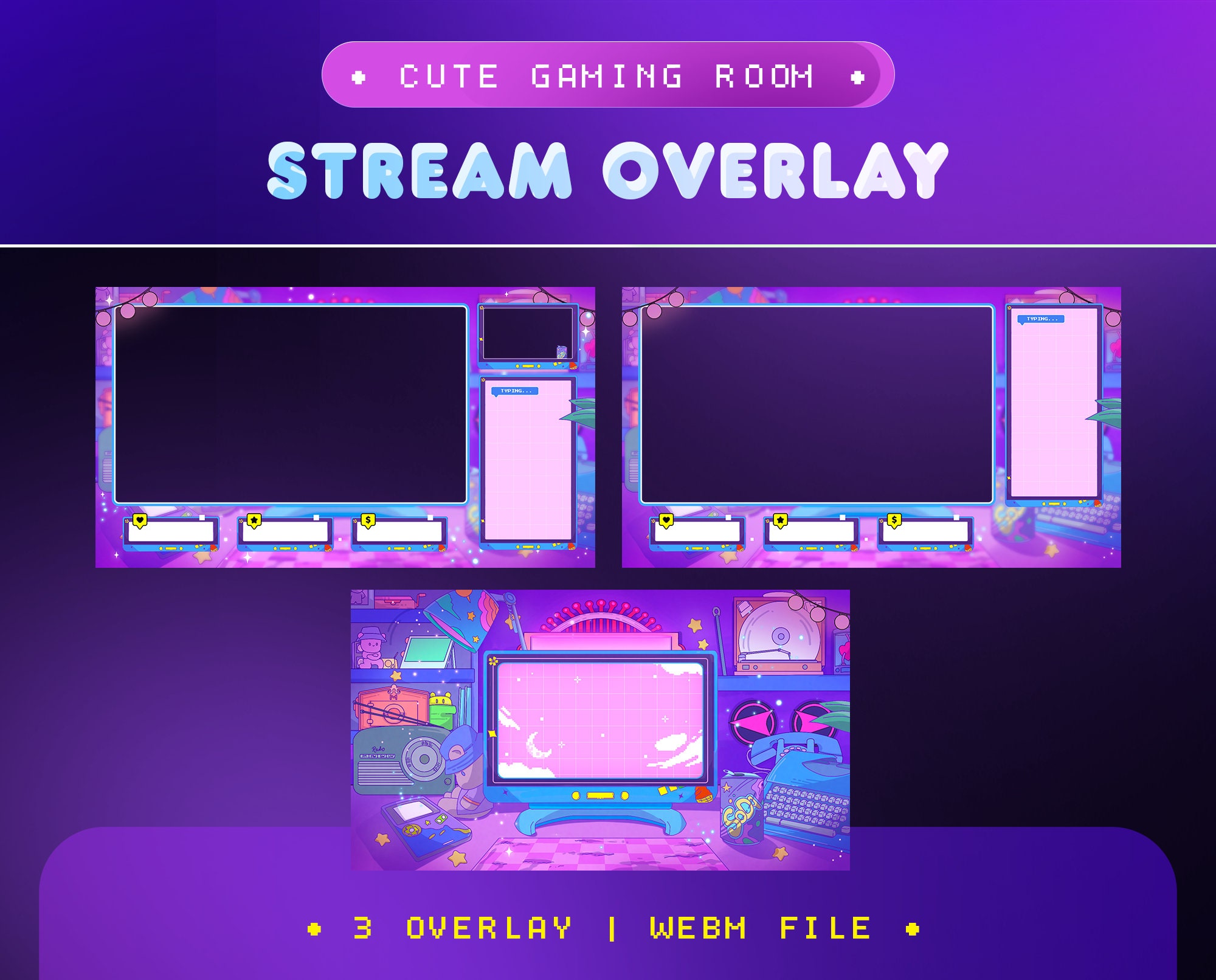 Retro Lofi Room Animated Stream Pack for Twitch, Kick, Youtube/computer ...