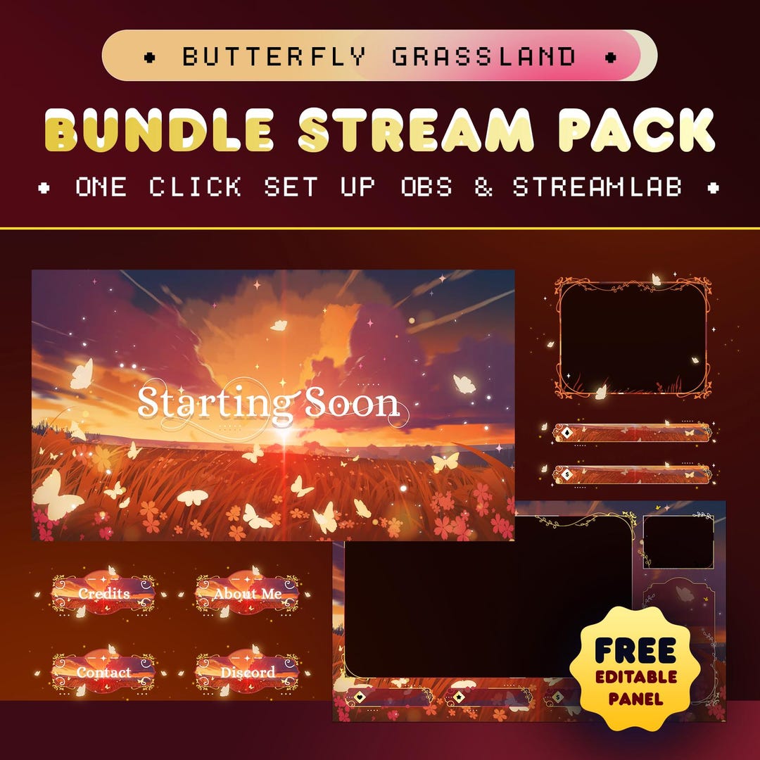 Butterfly Grassland Animated Stream Overlay Package for Twitch/summer ...