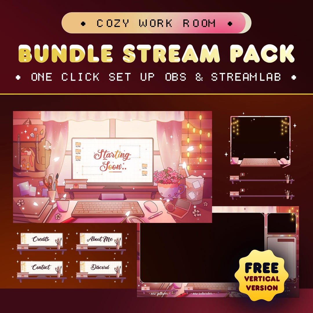 Cozy Work Room Animated Stream Overlay Package for Twitch/dreamy ...