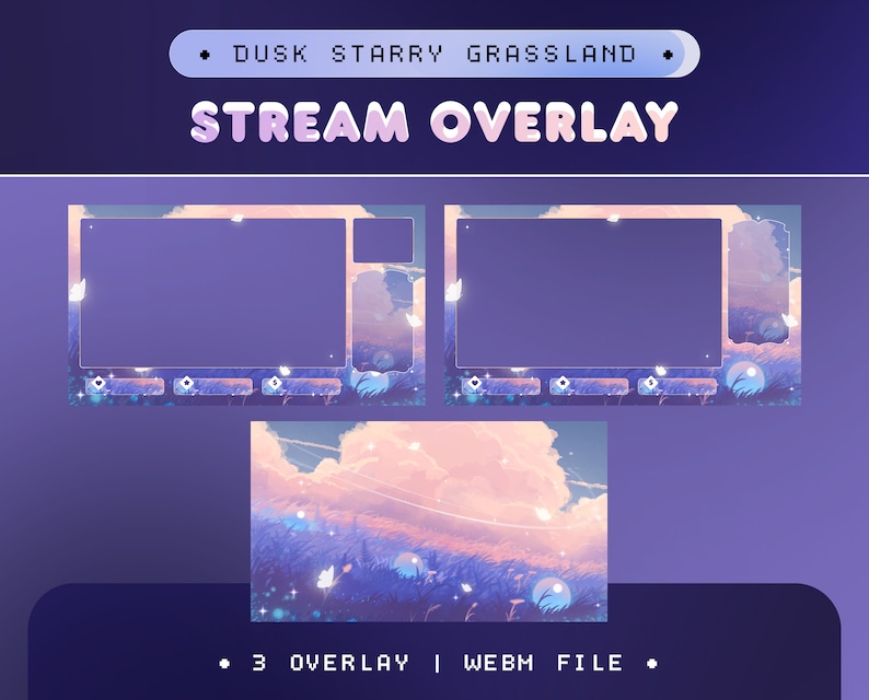 Dusk Starry Grasssland Animated Stream Overlay Pack for Twitch, Kick ...