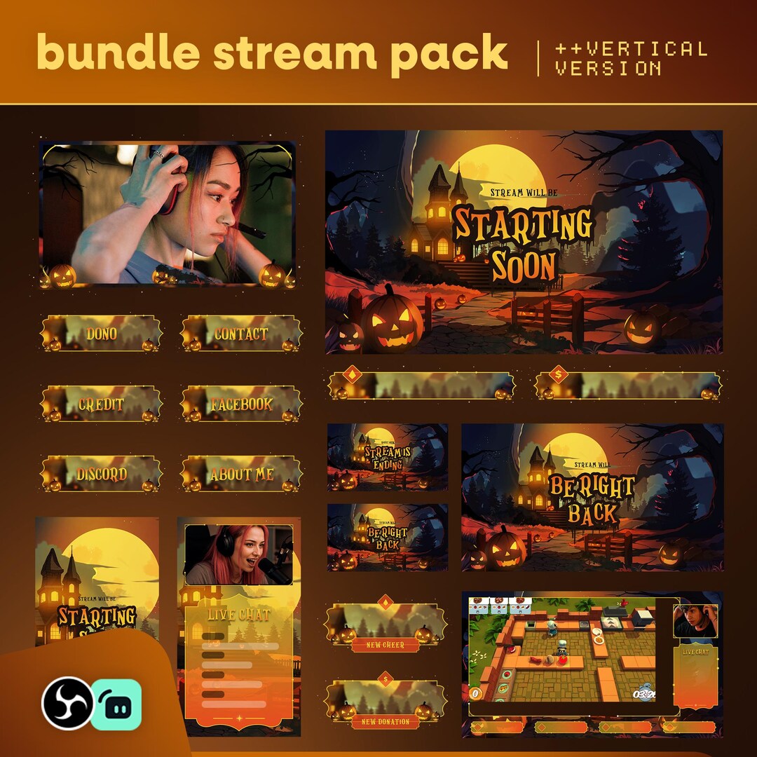 Animated Spooky Cute Orange & Black Stream Package: Haunted Halloween ...