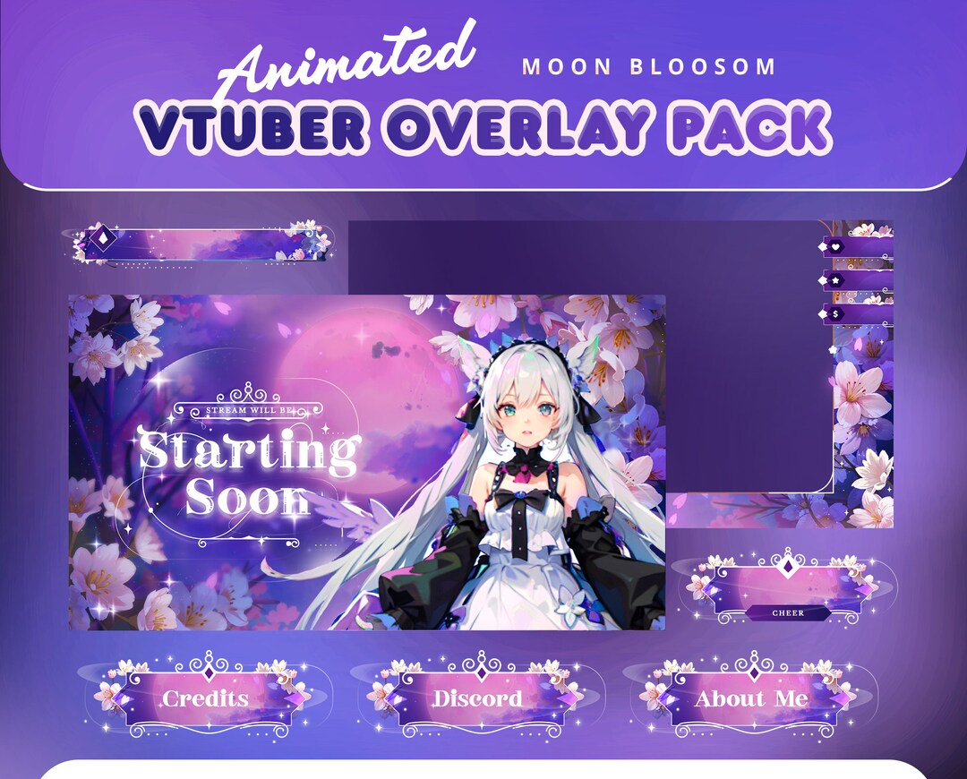 Moon Blossom Vtuber Animated Stream Pack for Twitch, Kick, Youtube ...