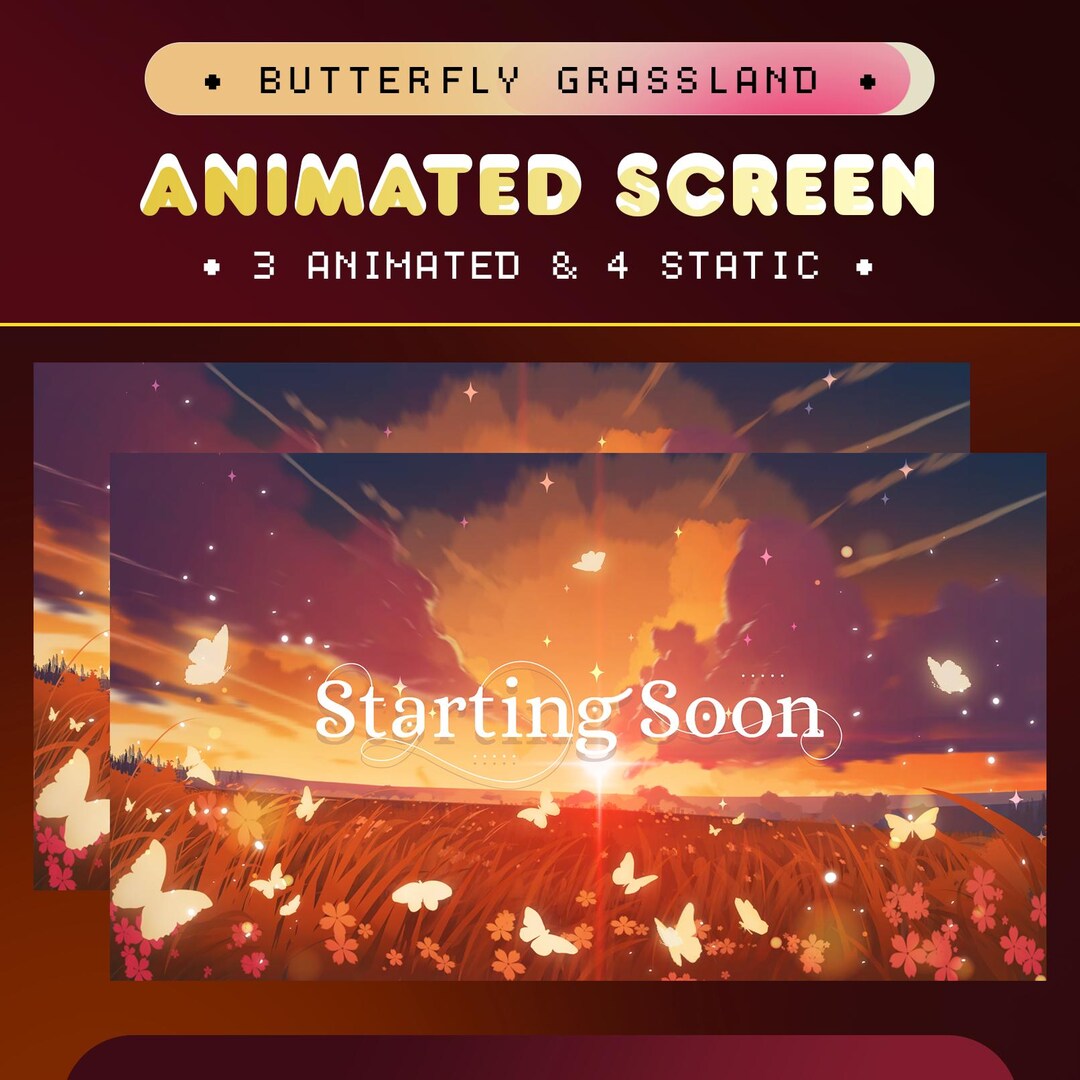 Butterfly Grassland Animated Stream Screen Package for Twitch/sunset in ...