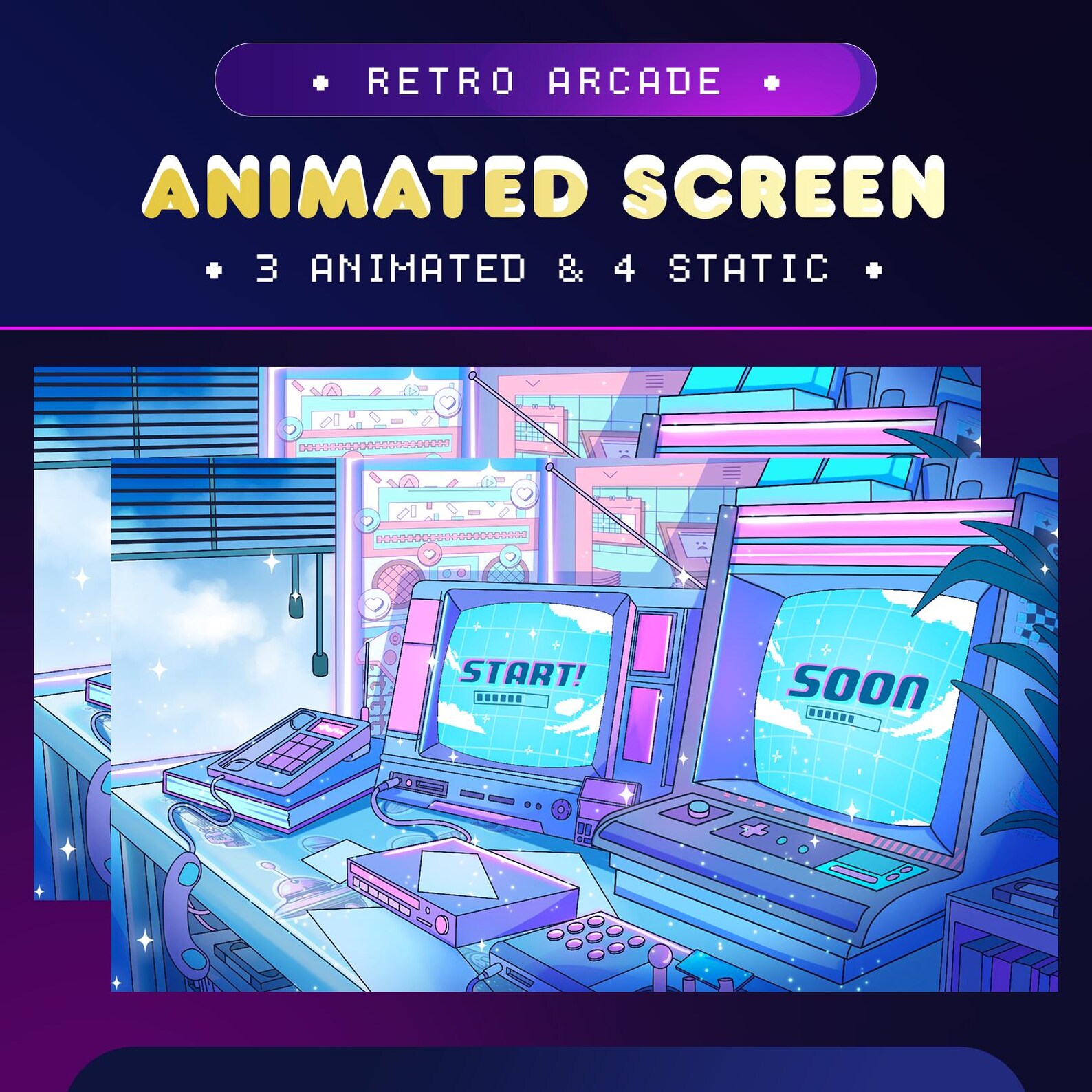 Retro Arcade Animated Stream Screen Pack for Twitch/gaming Room Stream ...
