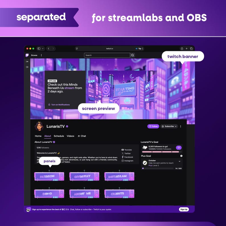 Animated Neon Tokyo Nights Stream Overlay: Purple Cyber City for Twitch ...