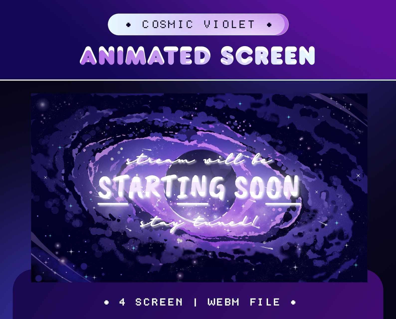 Cosmic Violet Animated Stream Overlay Pack for Twitch, Kick, Youtube ...