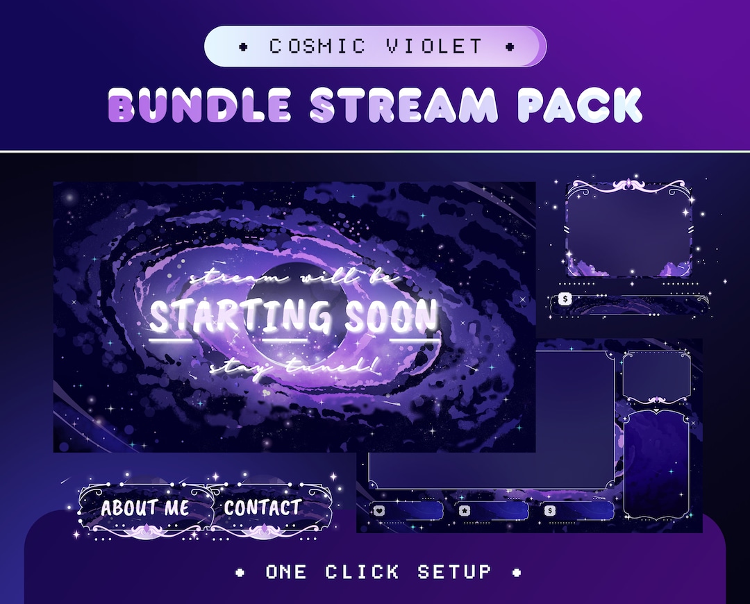 Cosmic Violet Animated Stream Overlay Pack for Twitch, Kick, Youtube/purple Galaxy/space ...