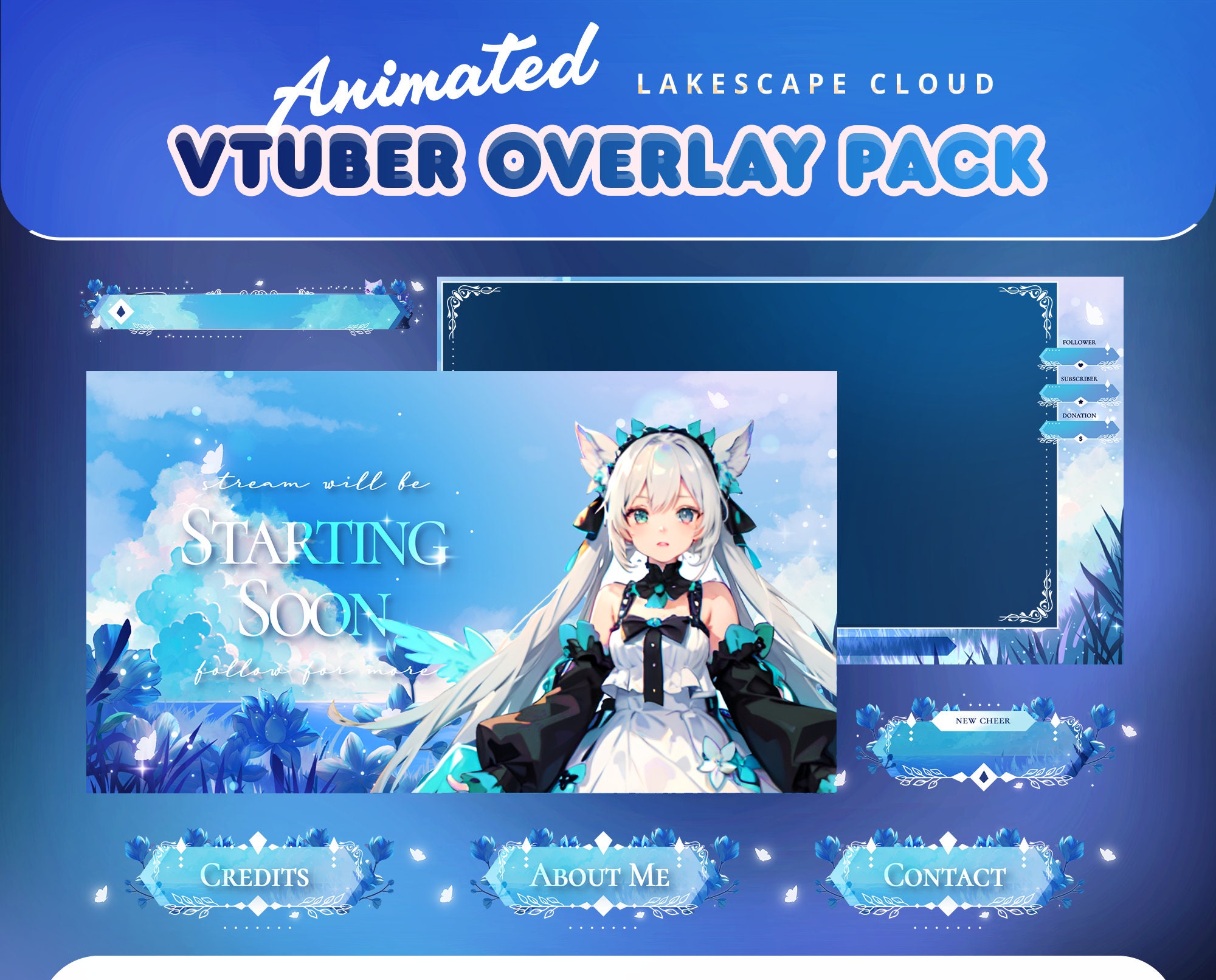 Lakescape Cloud Vtuber Animated Stream Pack for Twitch, Kick, Youtube ...