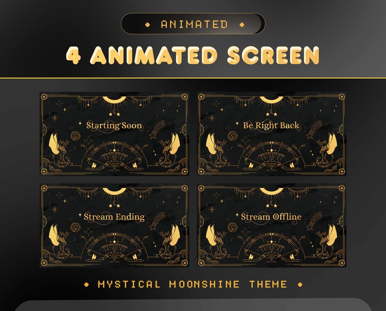 Animated Black Gold Celestial Stream Screens: Mystical Moonshine for ...