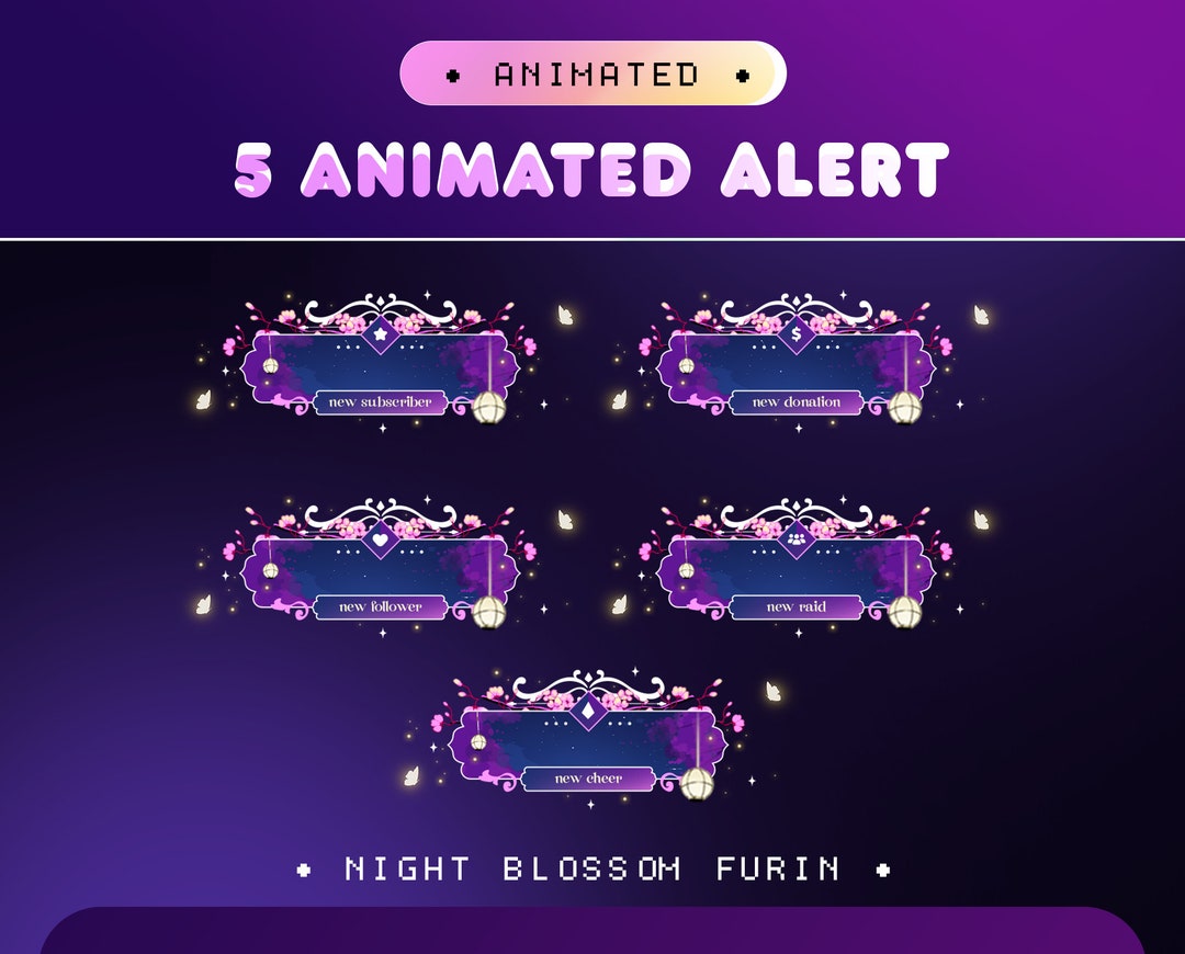 Animated Dreamy Pink Sakura Stream Alerts: Night Blossom Furin for ...