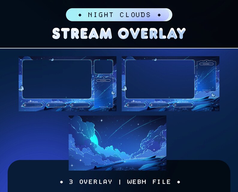 Cozy Celestial Stream Pack | Blue Night Cloud Animated Overlay | Twitch ...