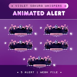 Violet Sakura Whispers Animated Stream Pack for Twitch, Kick, Youtube/aesthetic Theme/blossom ...