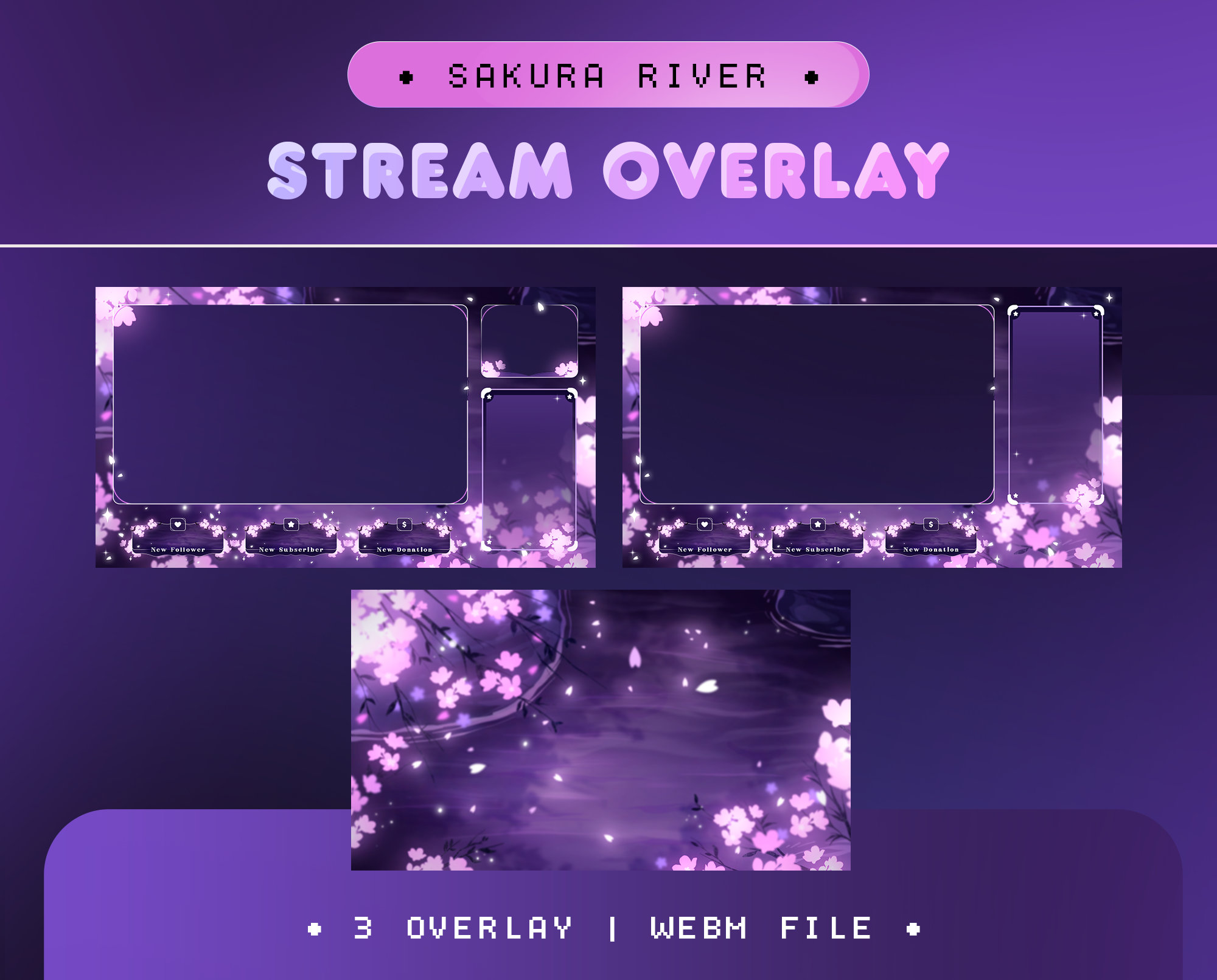 Kawaii Japanese Stream Overlay | Sakura River Animated Pack | Twitch ...