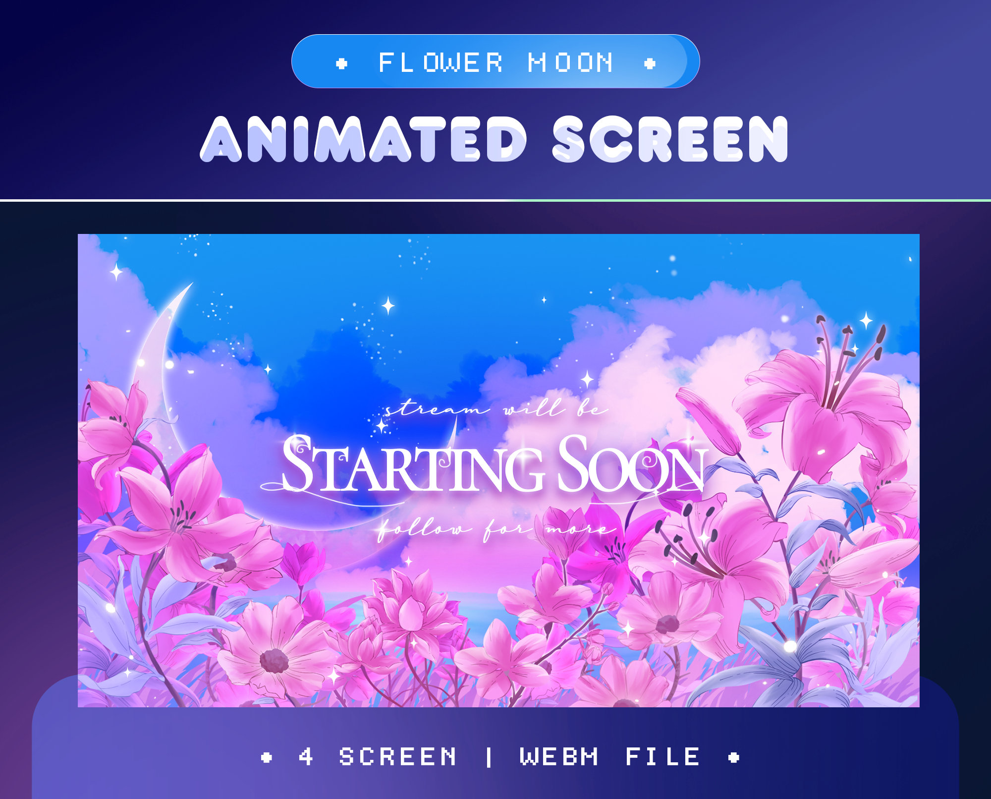 Kawaii Japanese Stream Pack | Flower Moon Animated Vtuber Overlay ...