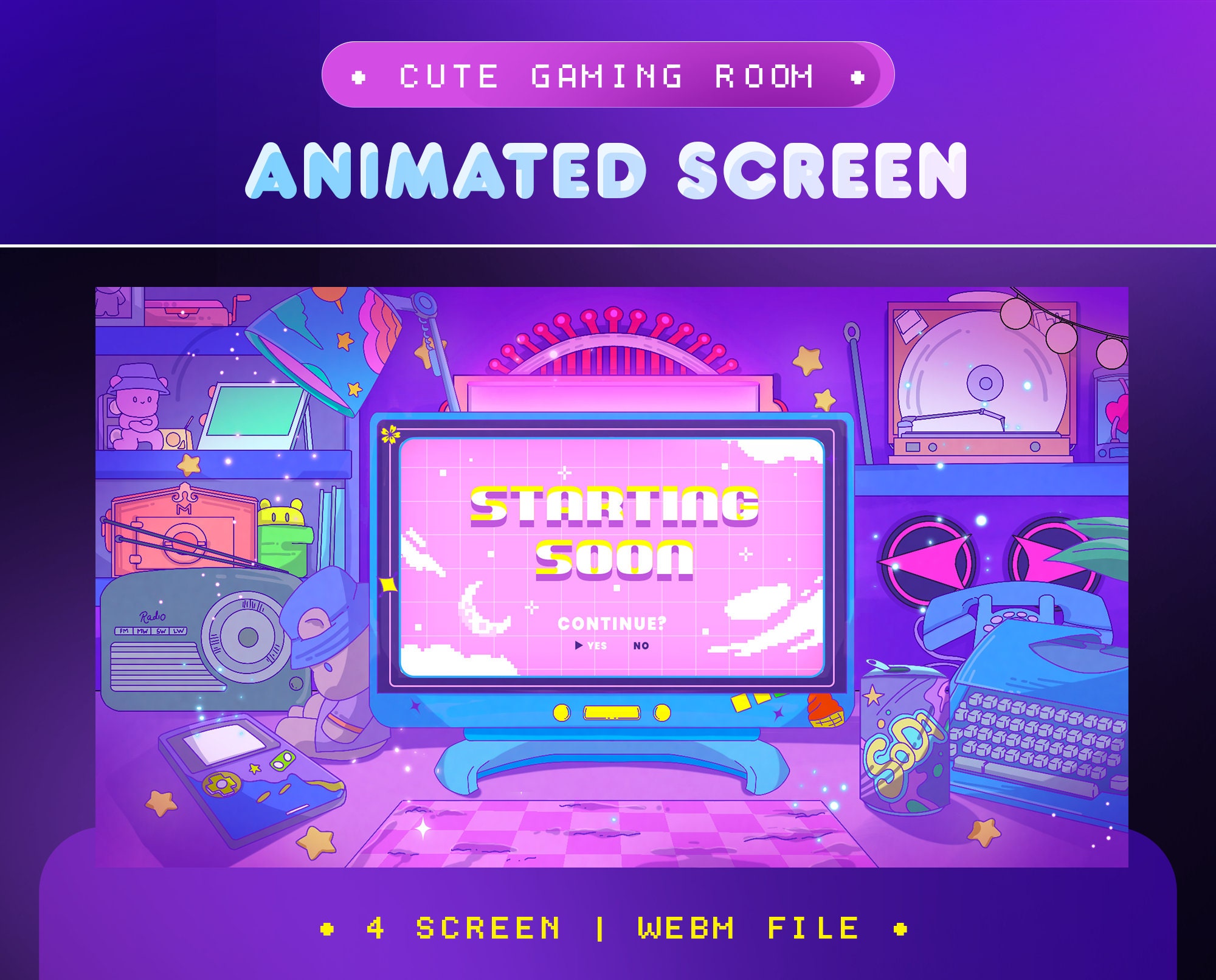 Retro Lofi Room Animated Stream Pack for Twitch, Kick, Youtube/computer ...