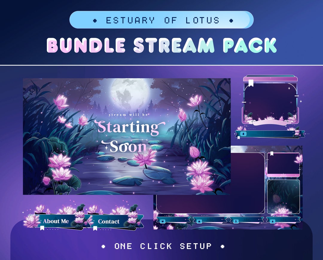 Kawaii Lotus Stream Pack | Dreamy Pink Moonlit Animated Overlay ...