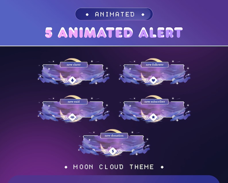 Animated Alert Moon Cloud for Twitch, Kick, Youtube/fantasy Theme/panel ...