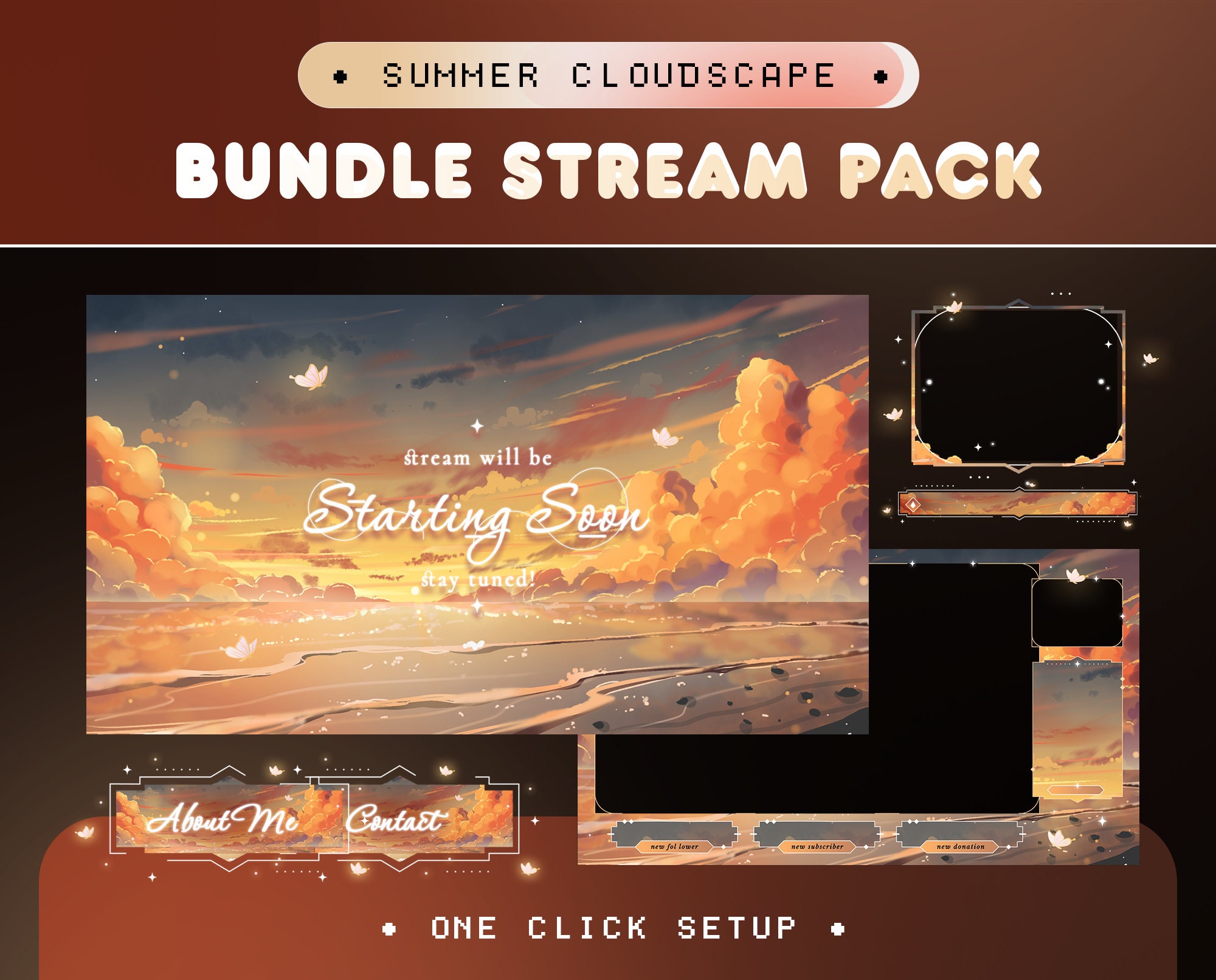 Cozy Sunset Stream Pack | Summer Cloudscape Animated Overlay | Twitch ...