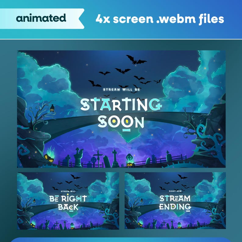 Animated Horror Zombie Stream Package: Spooky Blue Graveyard Theme for ...