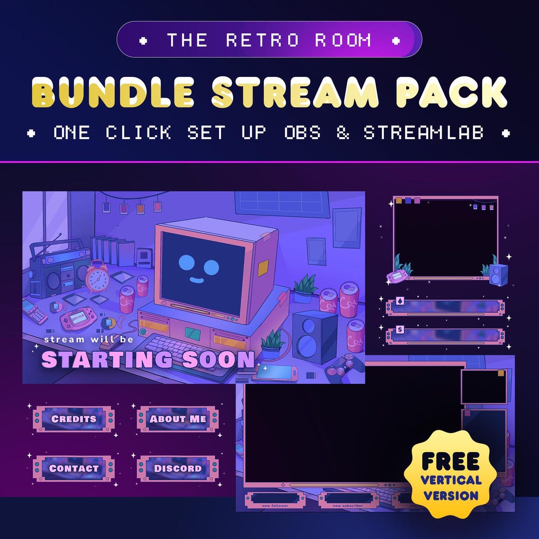 The Retro Room Animated Stream Overlay Package for Twitch/whimsical and ...