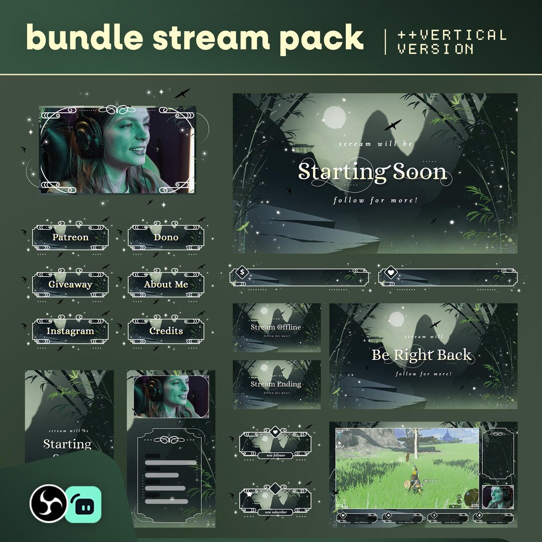 Animated Bamboo and Mountain Stream Pack: Calm Green Fantasy for Twitch ...
