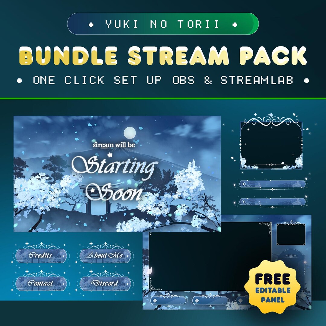 Yuki No Tori Animated Stream Overlay Package for Twitch/winter in Japan Stream Overlay/snow ...