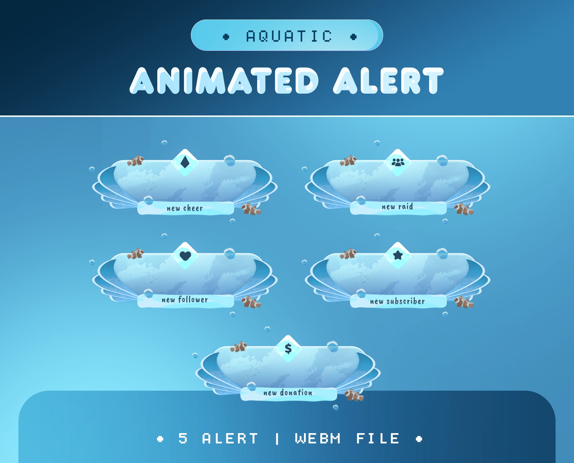 Aquatic Animated Stream Pack for Twitch, Kick, Youtube | Sea Ocean ...