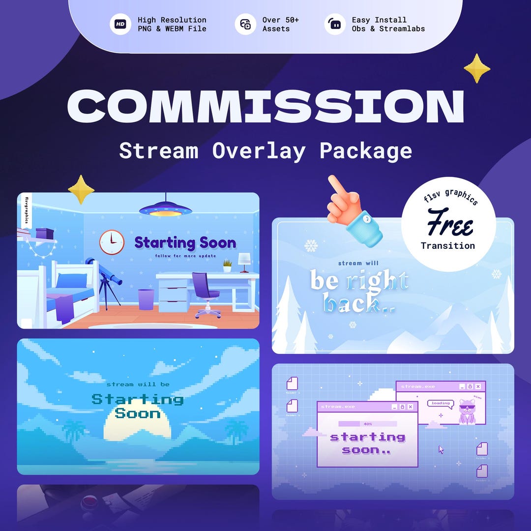 Custom Vtuber Overlay Package for Twitch Animated Stream Overlay Bundle ...