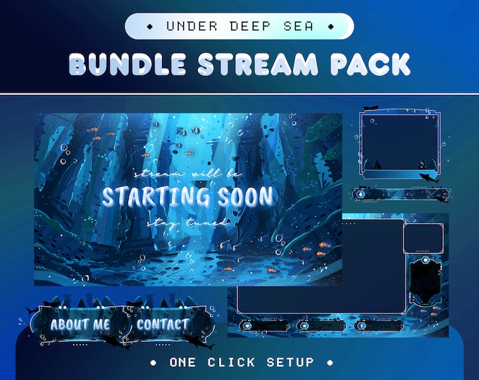 Under Sea Ocean Blue Animated Stream Overlay Package for Twitch OBS ...