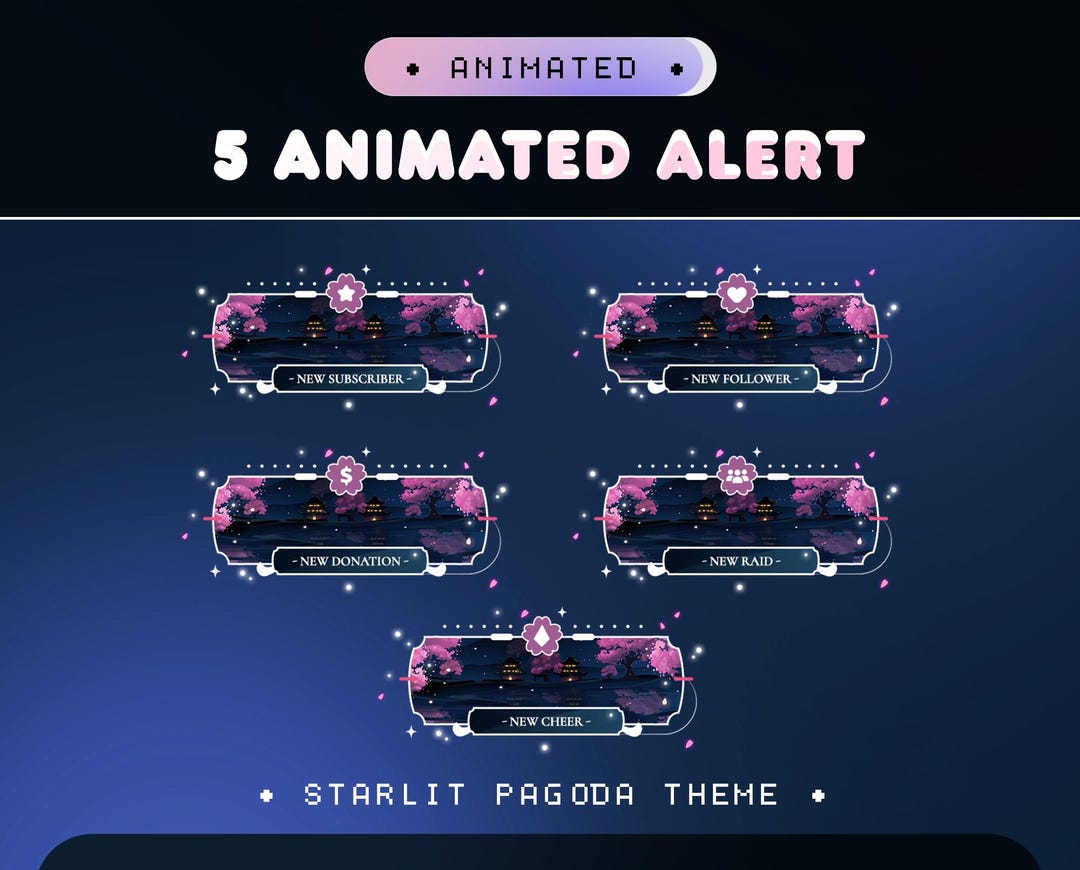 Starlit Pagoda Animated Alerts Pack for Twitch Youtube Kick/sakura ...