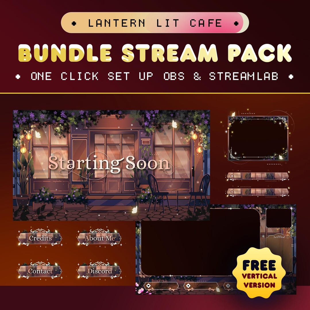 Lantern Lit Cafe Animated Stream Overlay Package for Twitch/vertical ...