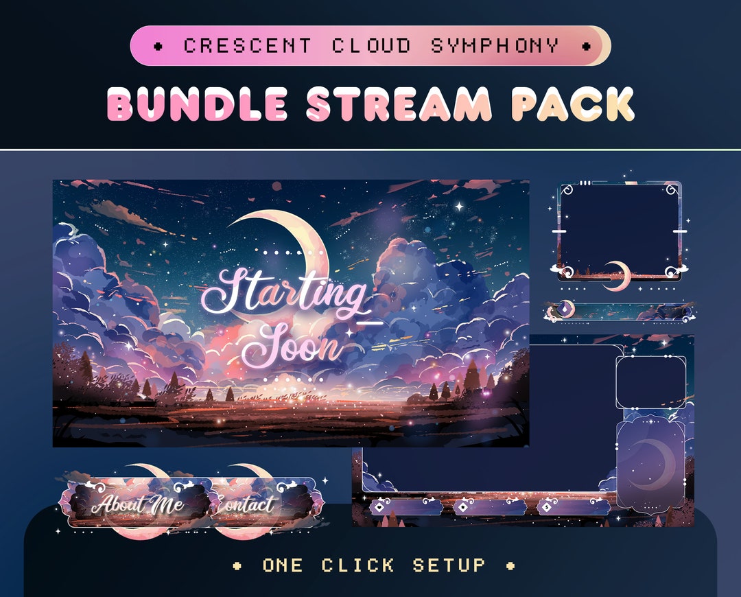 Crescent Cloud Symphony Animated Stream Pack for Twitch, Kick, Youtube/aesthetic Magic Overlay ...