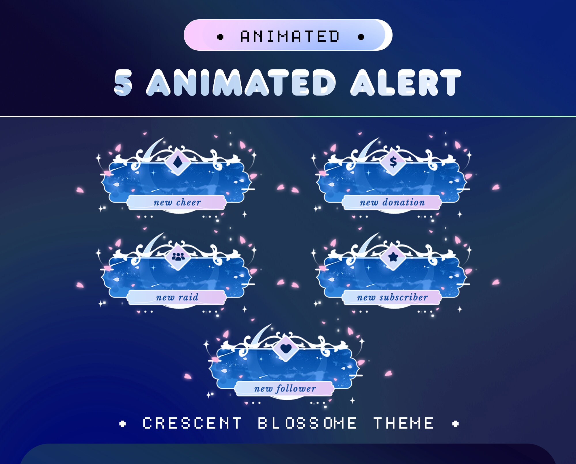 Crescent Blossome Animated Alerts Pack for Twitch, Kick, Youtube/sakura ...