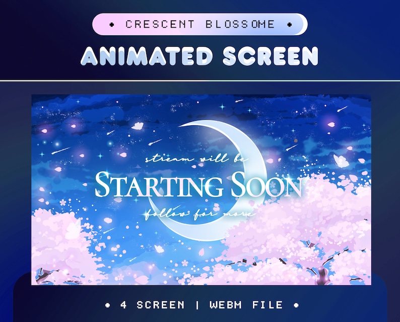 Crescent Blossom Animated Stream Overlay Pack | Moonlight Cherry Theme ...