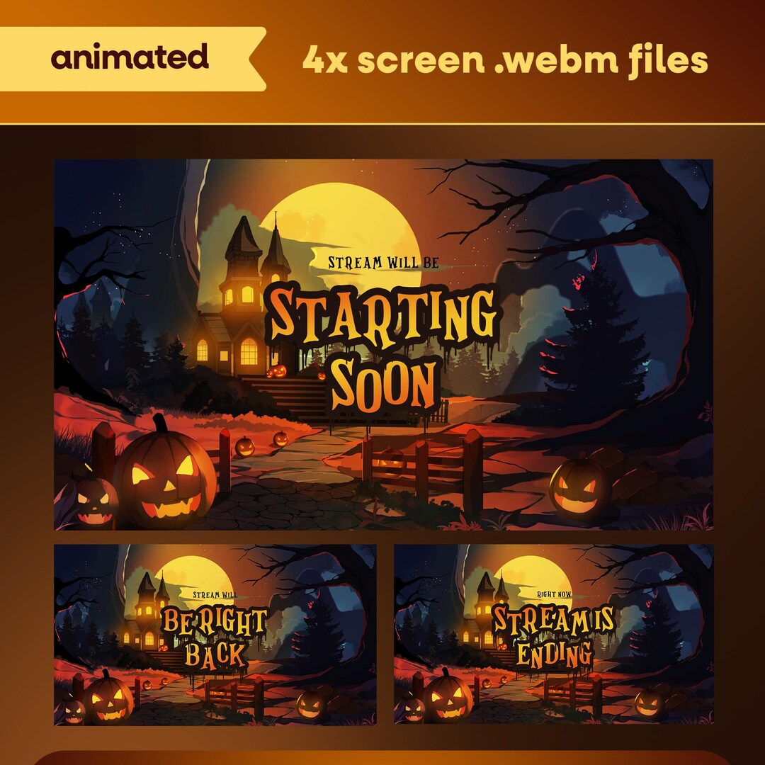 Animated Spooky Cute Orange & Black Stream Screens: Haunted Halloween ...