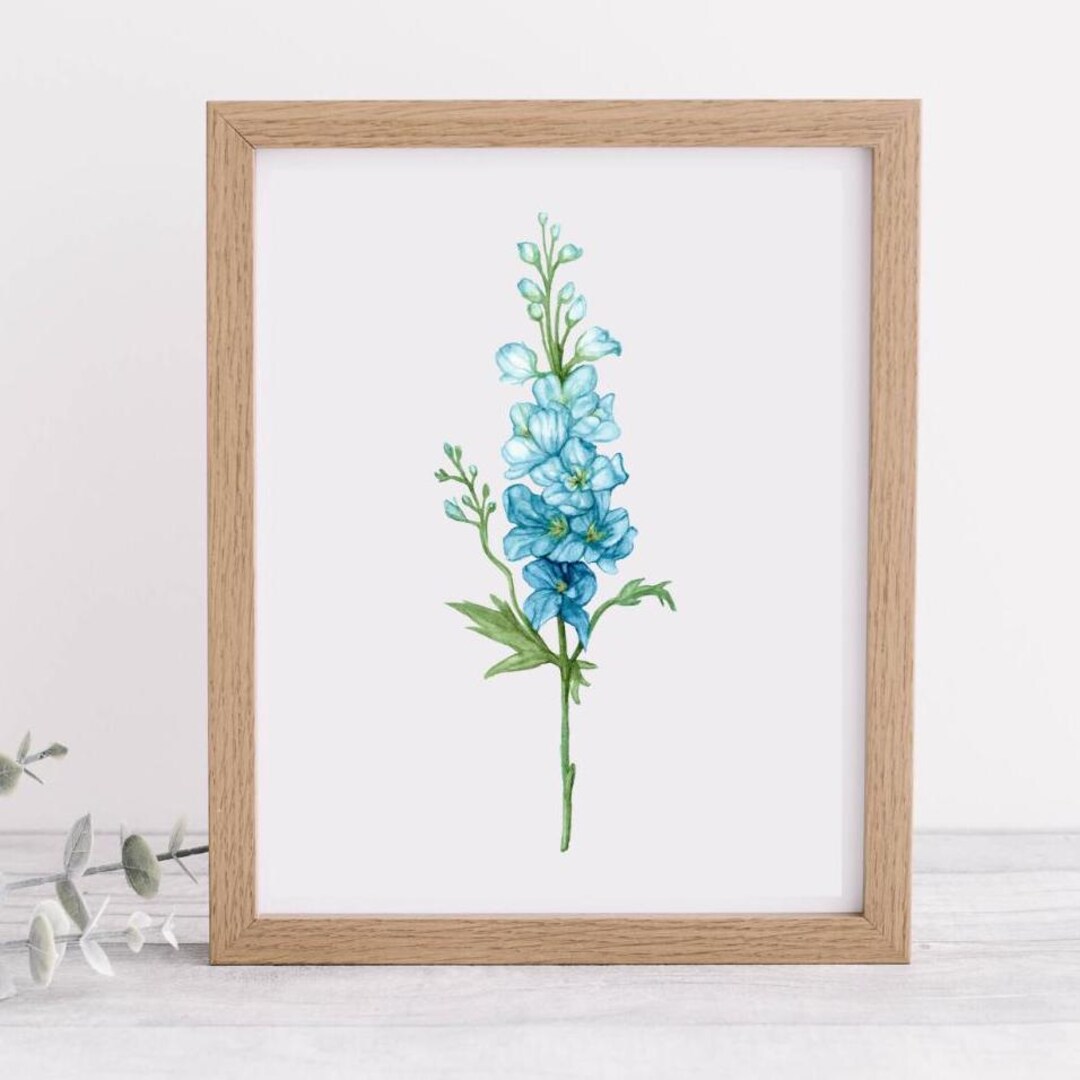 Blue Larkspur Watercolor Art Print | July Birth Flower - Etsy