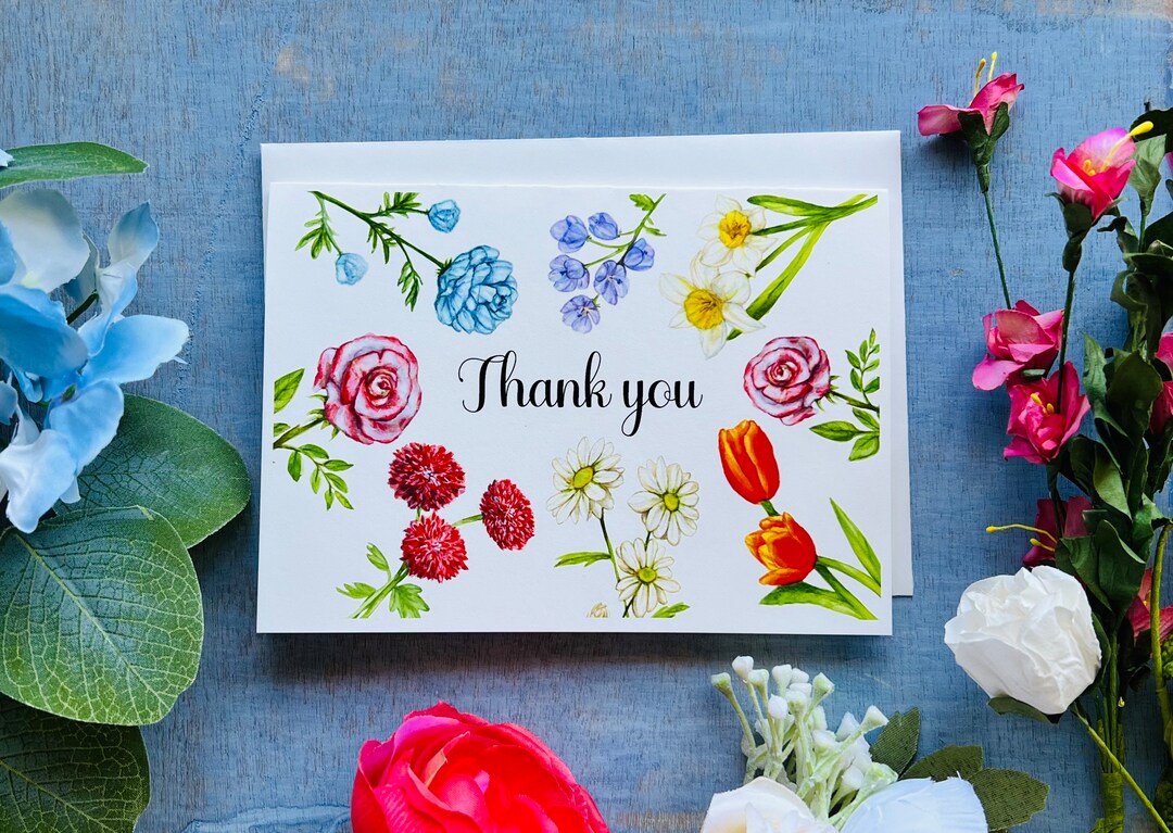 Summer Flower Thank You Card | Floral Thank You Card, Flower Gratitude ...