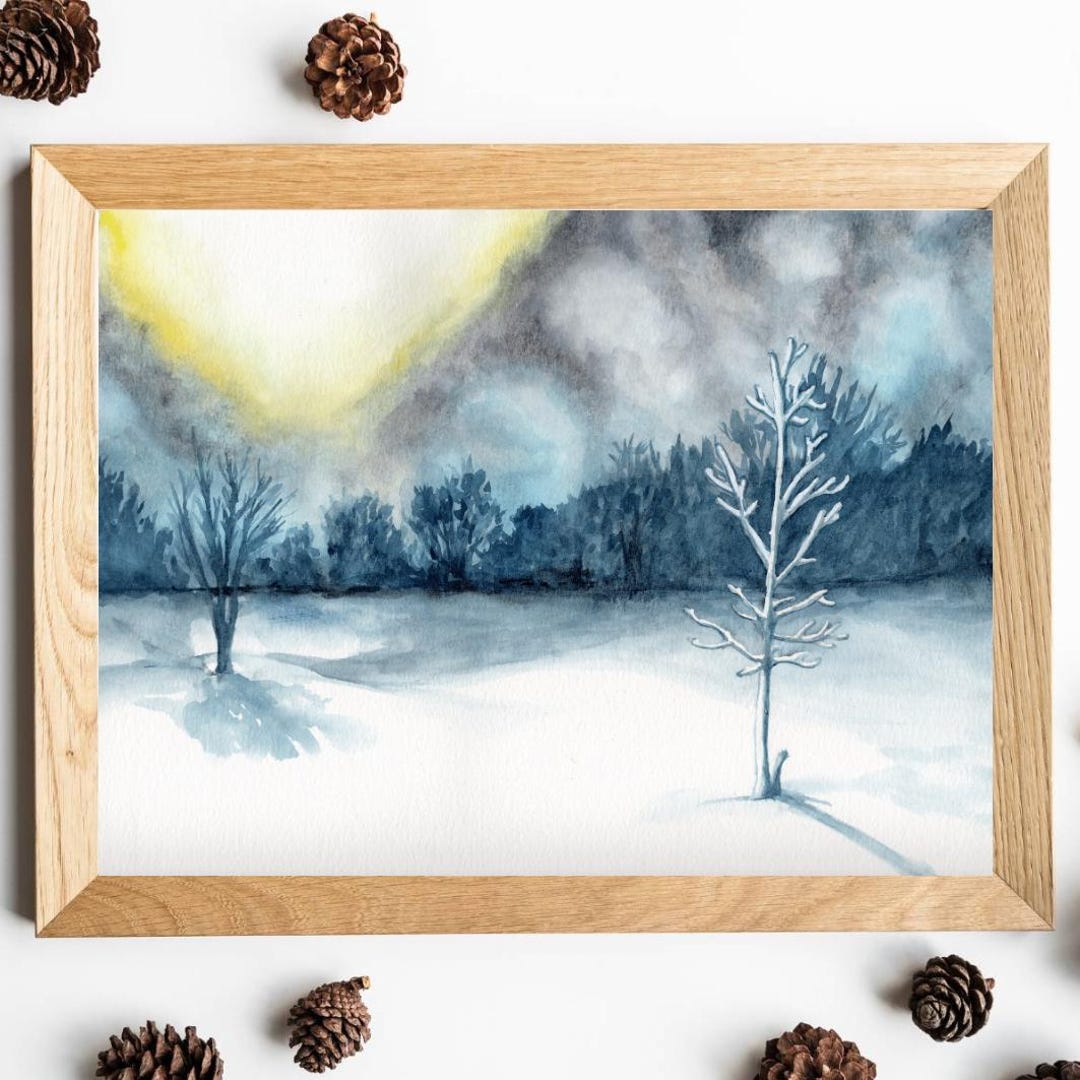 Winter Landscape Art Print | Snowy Winter Scene, Winter Scene Wall Art ...