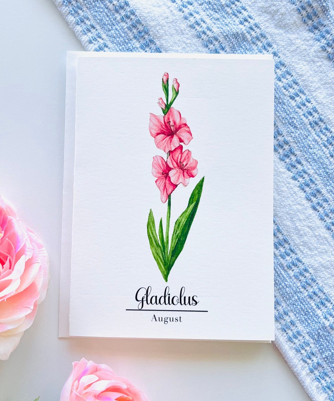 August Gladiolus Birth Flower Card | Gladiolus Card, Pink Flower Note ...