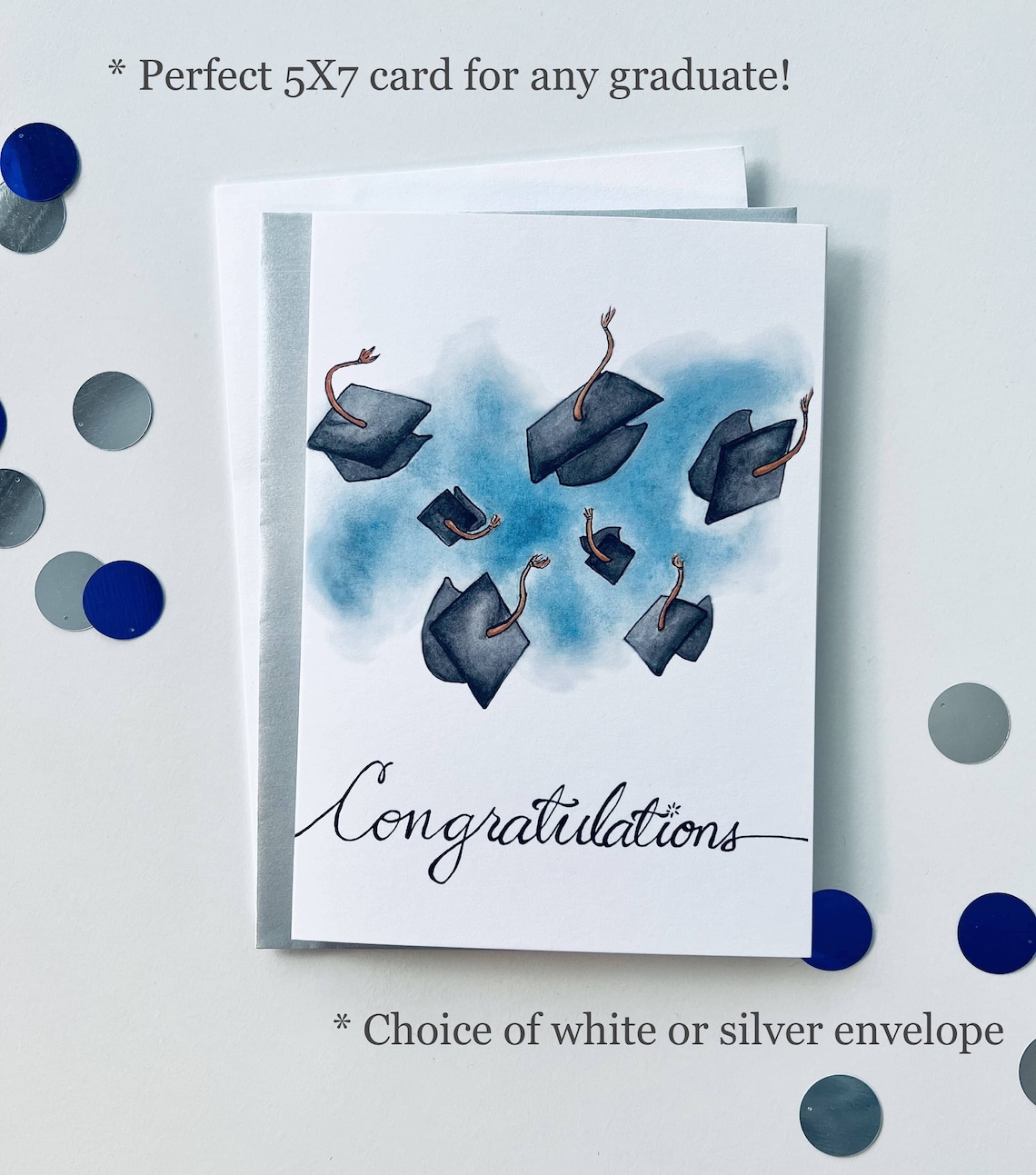 Graduation Folded Card 5X7 Celebration Flying Grad Caps Cards Gifts ...