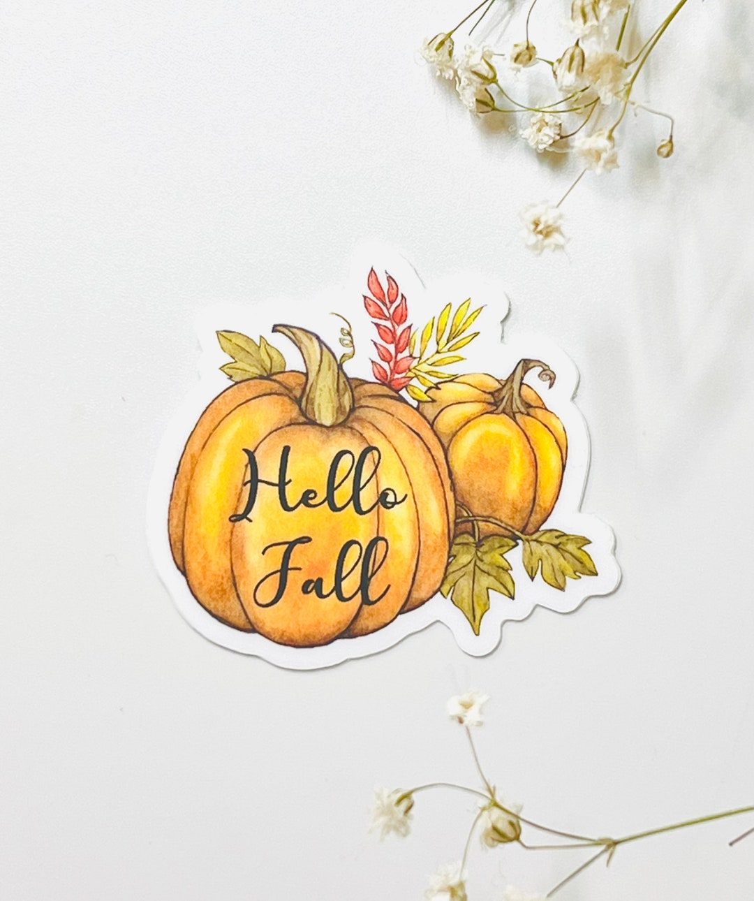 Hello Fall Pumpkin Sticker | Hello Fall Sticker, Autumn Die Cut Sticker ...