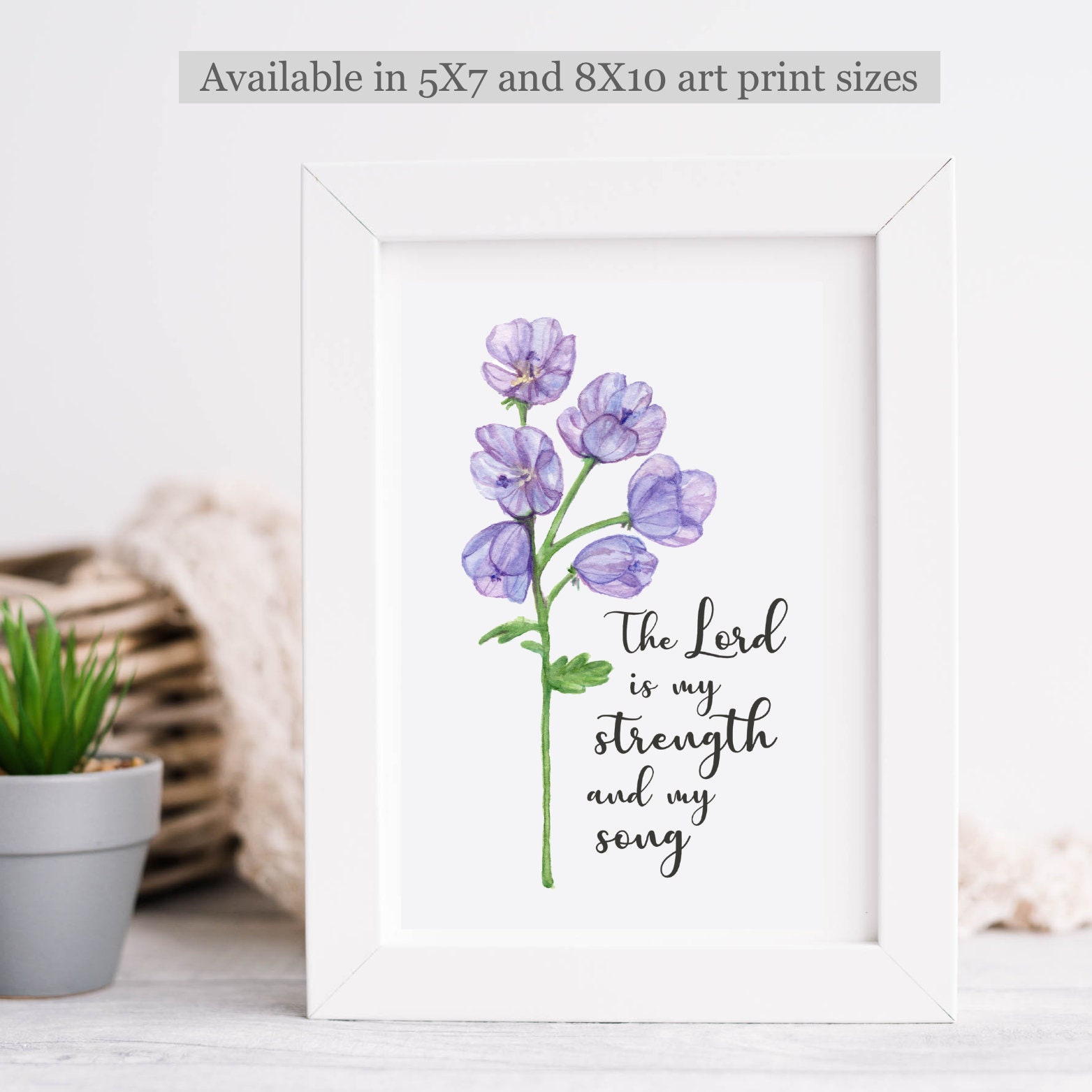 Purple Flower Bible Quote Art Print | Watercolor Floral Art Print ...