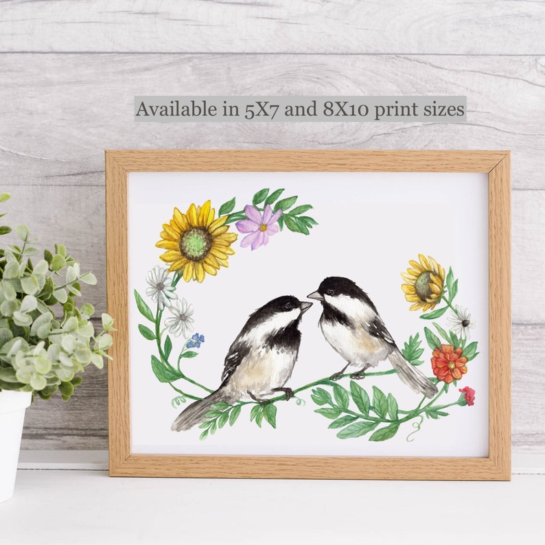 Summer Chickadee With Flowers Art Print | Spring Wall Art, Summer ...