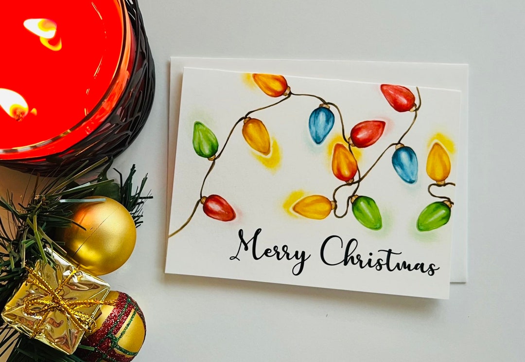 Christmas Lights Card | Watercolor Christmas Lights, Christmas Bulbs ...