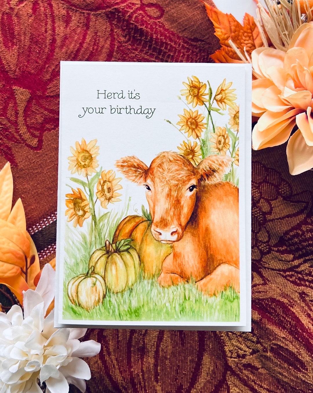 Watercolor Cow Birthday Card | Herd Its Your Birthday Card, Cow ...