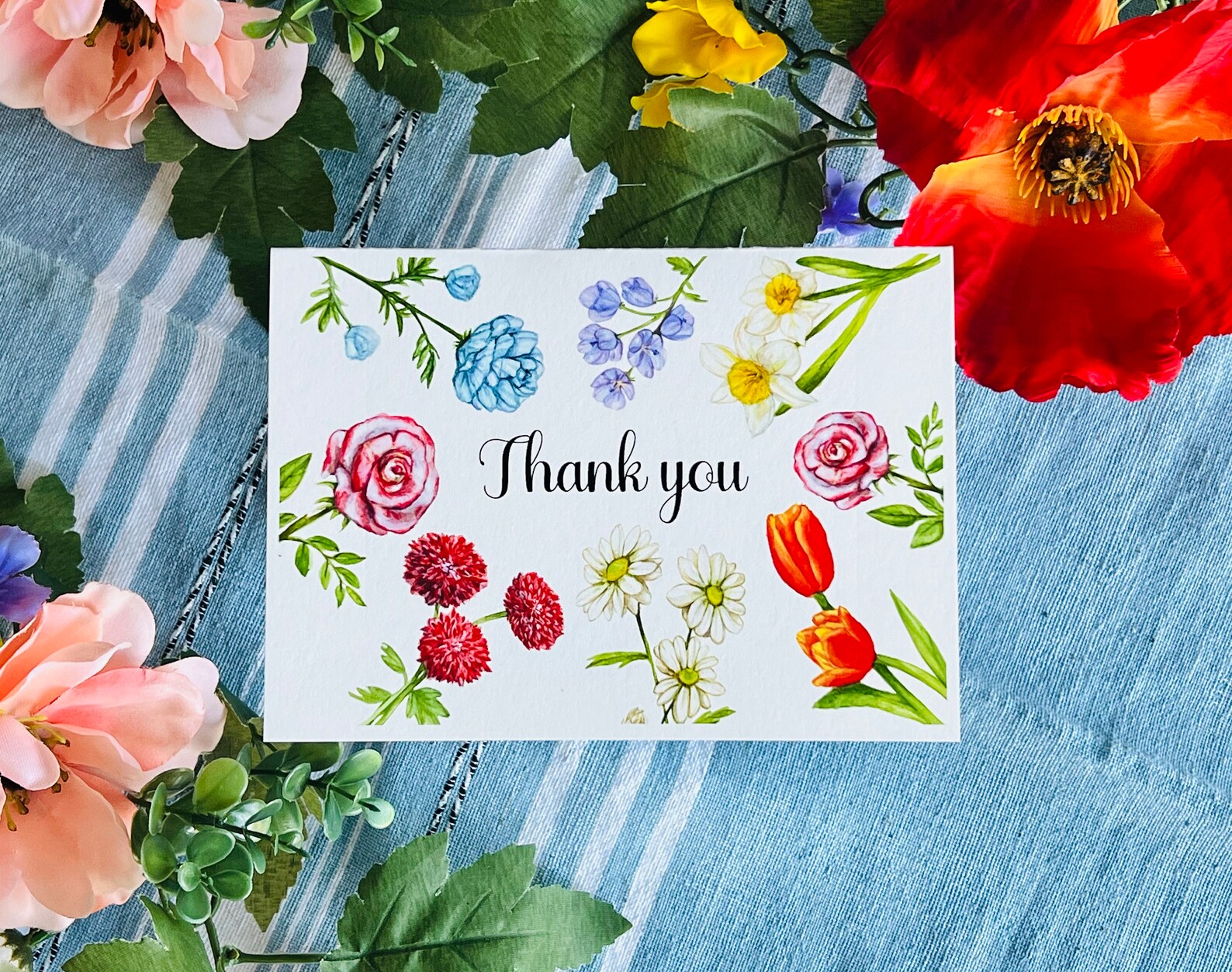 Summer Flower Thank You Card | Floral Thank You Card, Flower Gratitude ...