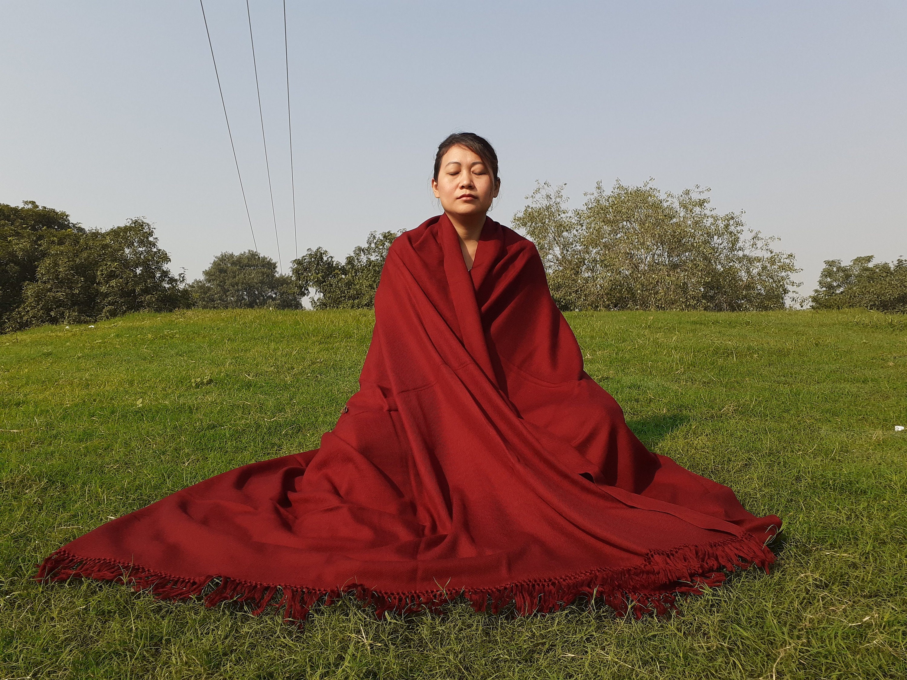 Extra-large Handwoven Burgundy Red Buddhist Monk Pure Himalayan Sheep ...