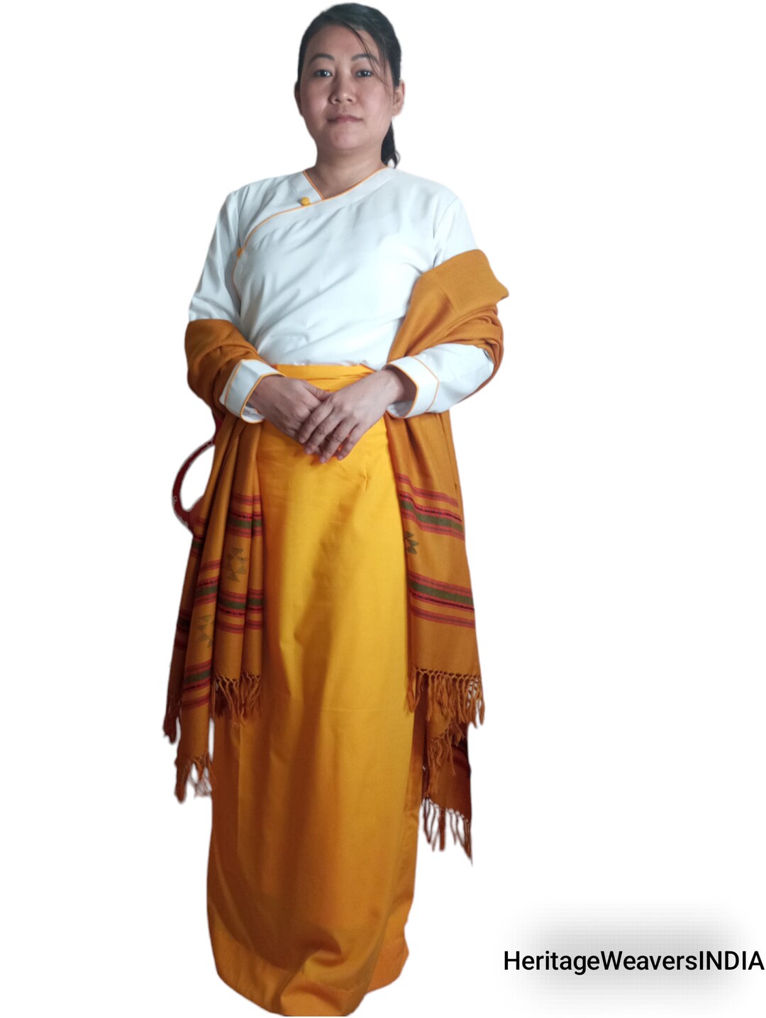 Saffron Yellow Half Chuba Wrap With White Blouse and Saffron Sheep Wool ...